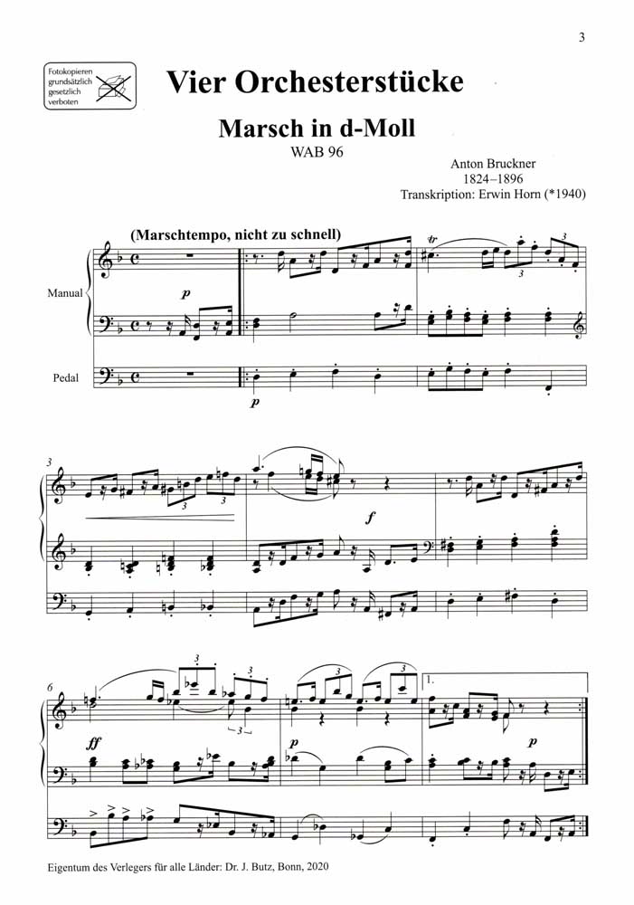 Orgelsolo Notenversand - Vier Orchesterstücke für Orgel - Bruckner